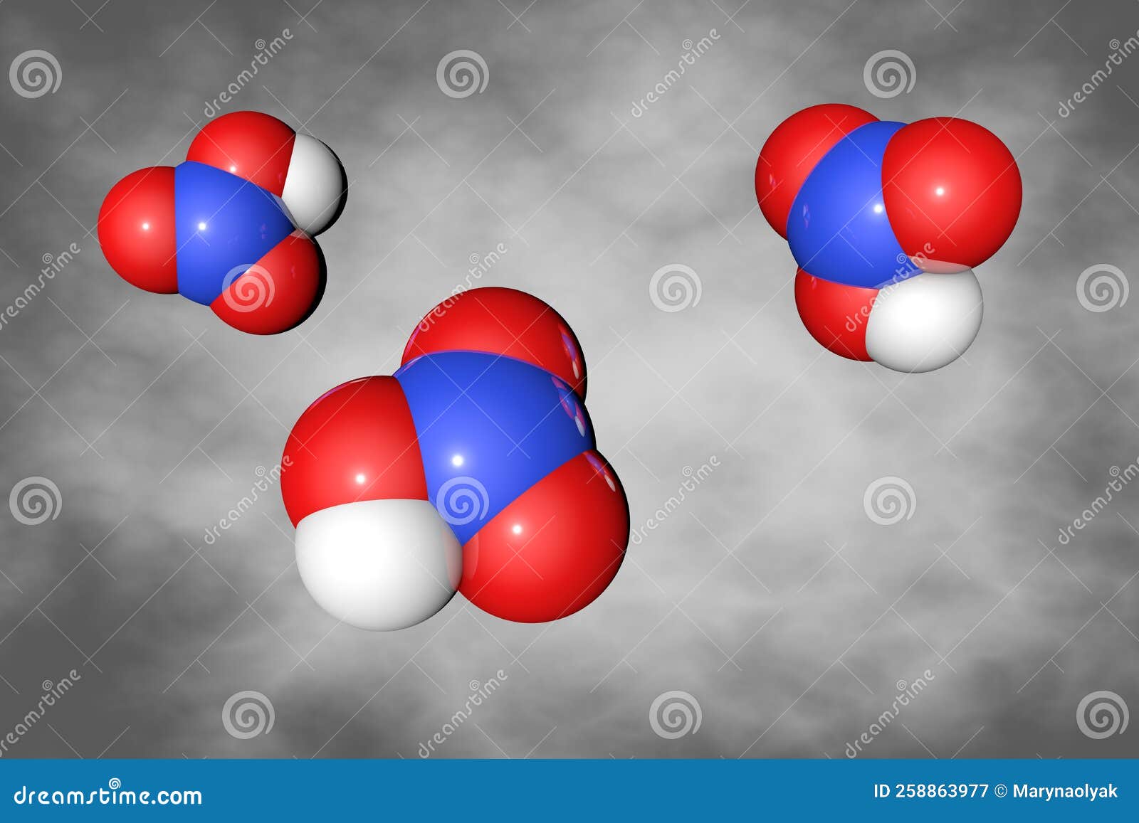 Molecular Structure of Nitric Acid. Atoms are Represented As Spheres ...
