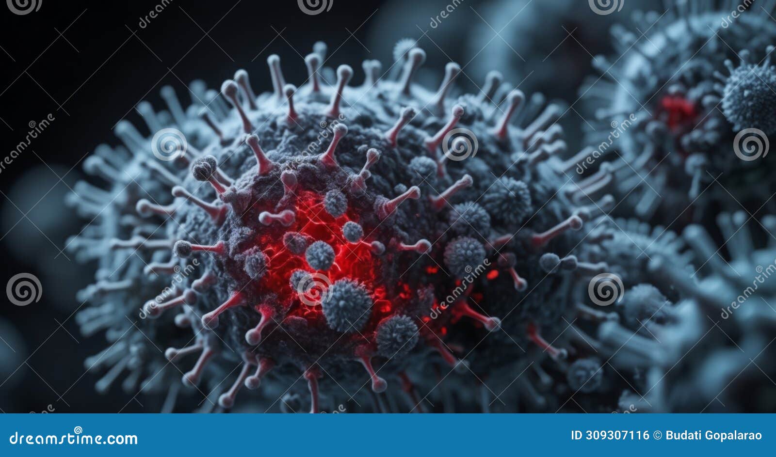 Molecular Structure of a Virus, Illuminated by a Red Light Stock ...