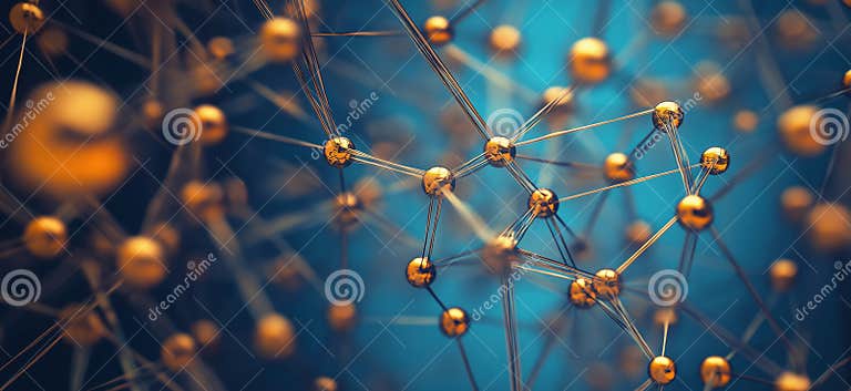 Molecular Structure Visualization with Golden Atoms and Connecting ...