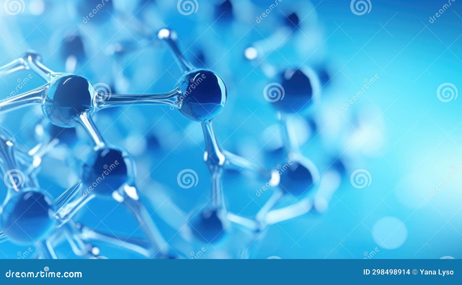 Molecular Structure of Water. Blue Water Molecules. Abstract of Atomic ...