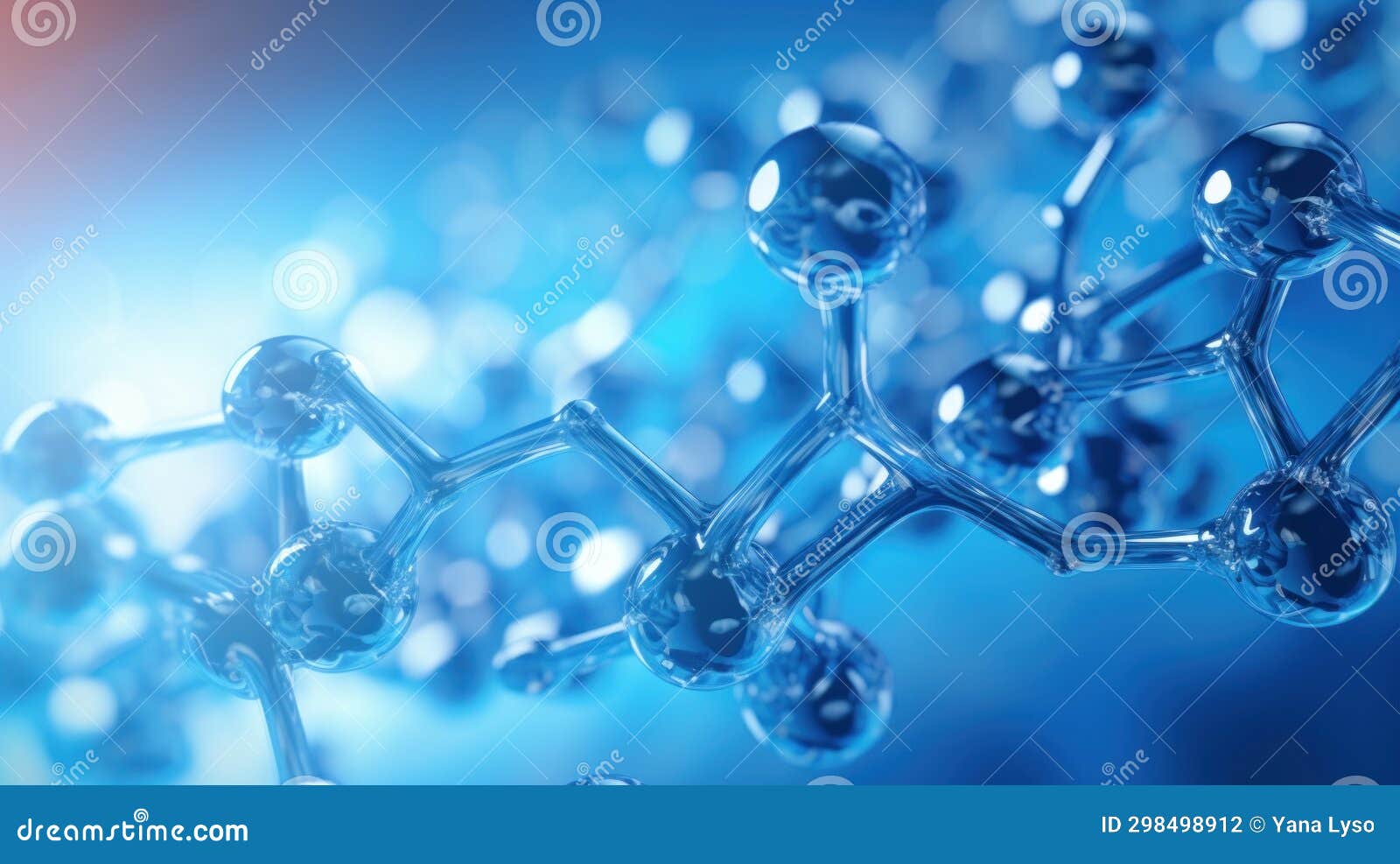Molecular Structure of Water. Blue Water Molecules. Abstract of Atomic ...