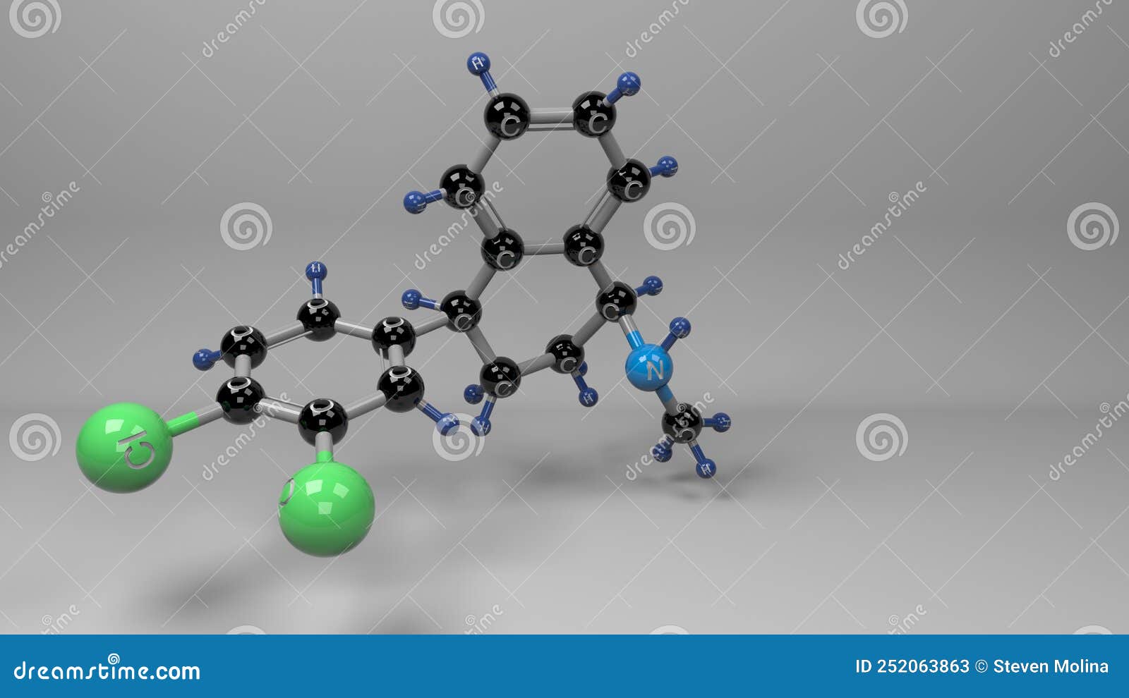 Sertraline Molecule 3D Illustration. Stock Illustration - Illustration ...