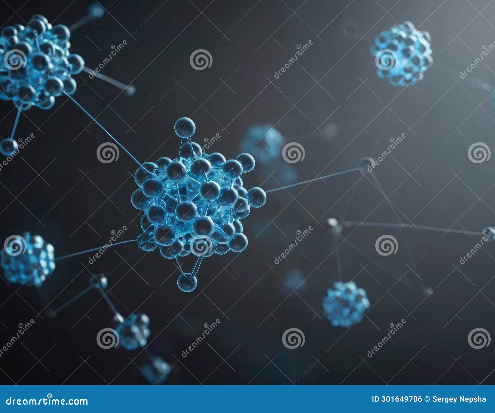 Molecule Arom Model Abstract Structure Consisting or Blue Glowing Dots ...