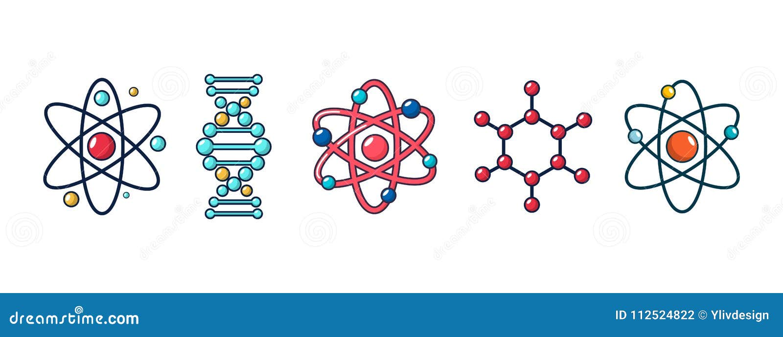Molecule and Atom Icon Set, Cartoon Style Stock Vector - Illustration ...