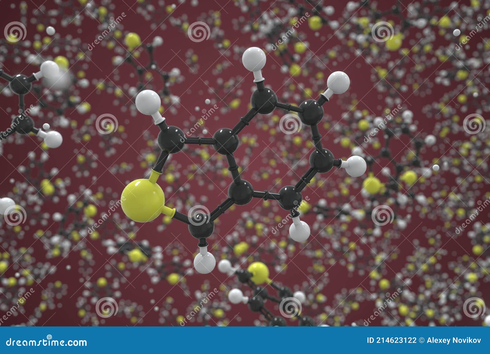 Benzo(c)thiophene Molecule. Ball-and-stick Molecular Model. Chemistry ...