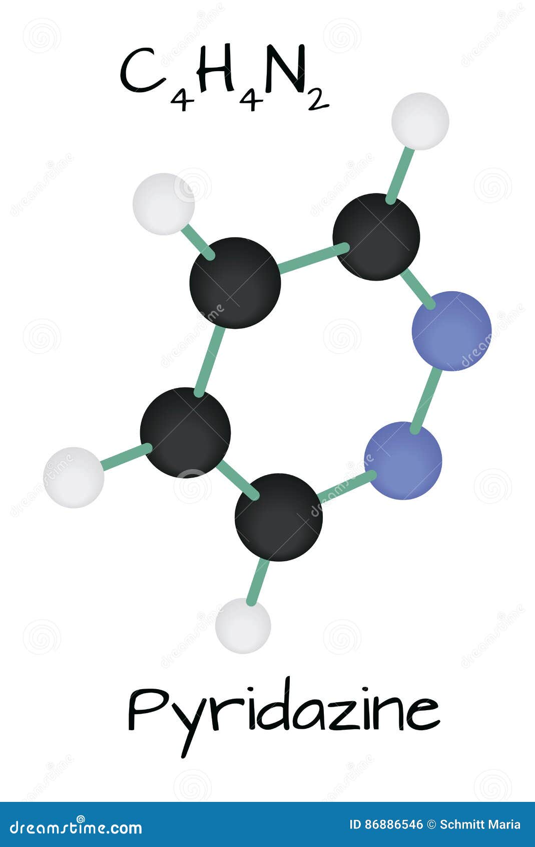 Molecule C4H4N2 Pyridazine stock vector. Illustration of physics - 86886546