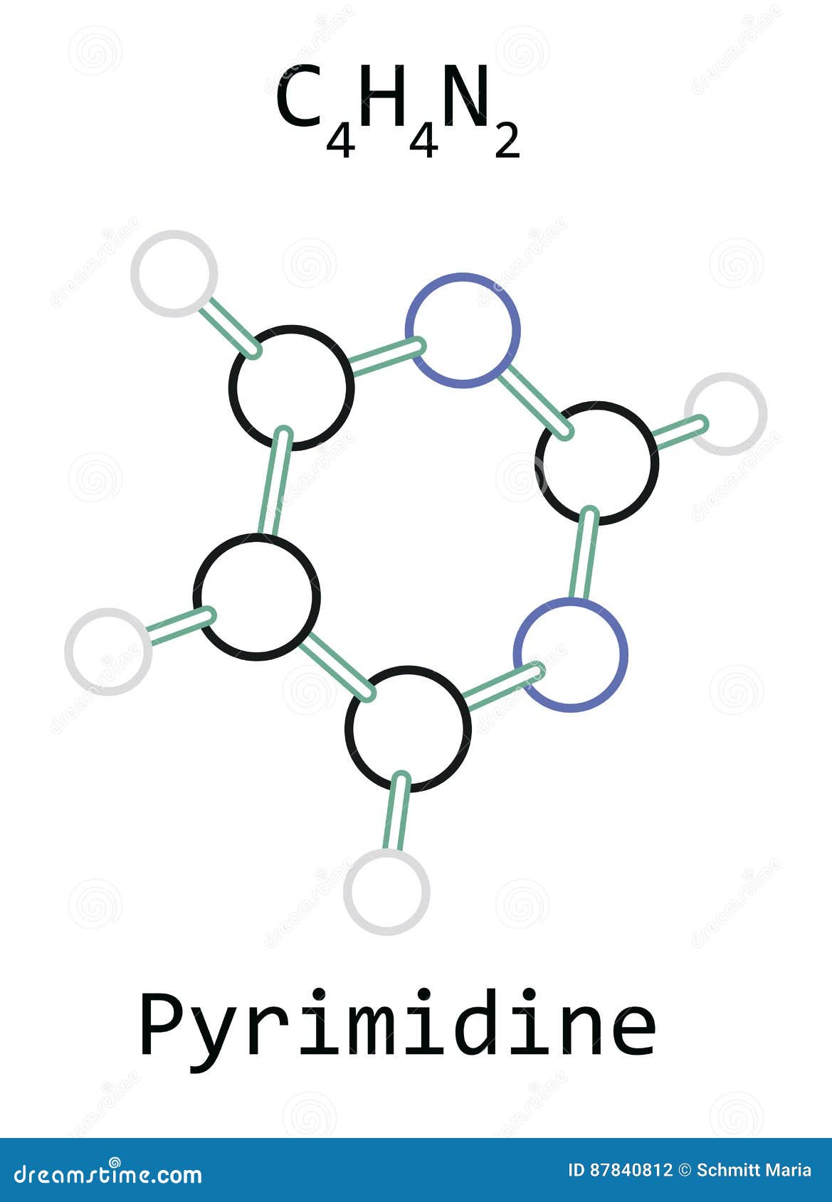 Molecule C4H4N2 Pyrimidine stock vector. Illustration of model - 87840812