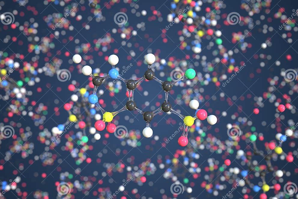 Molecule of Chlorothiazide, Conceptual Molecular Model. Scientific 3d ...