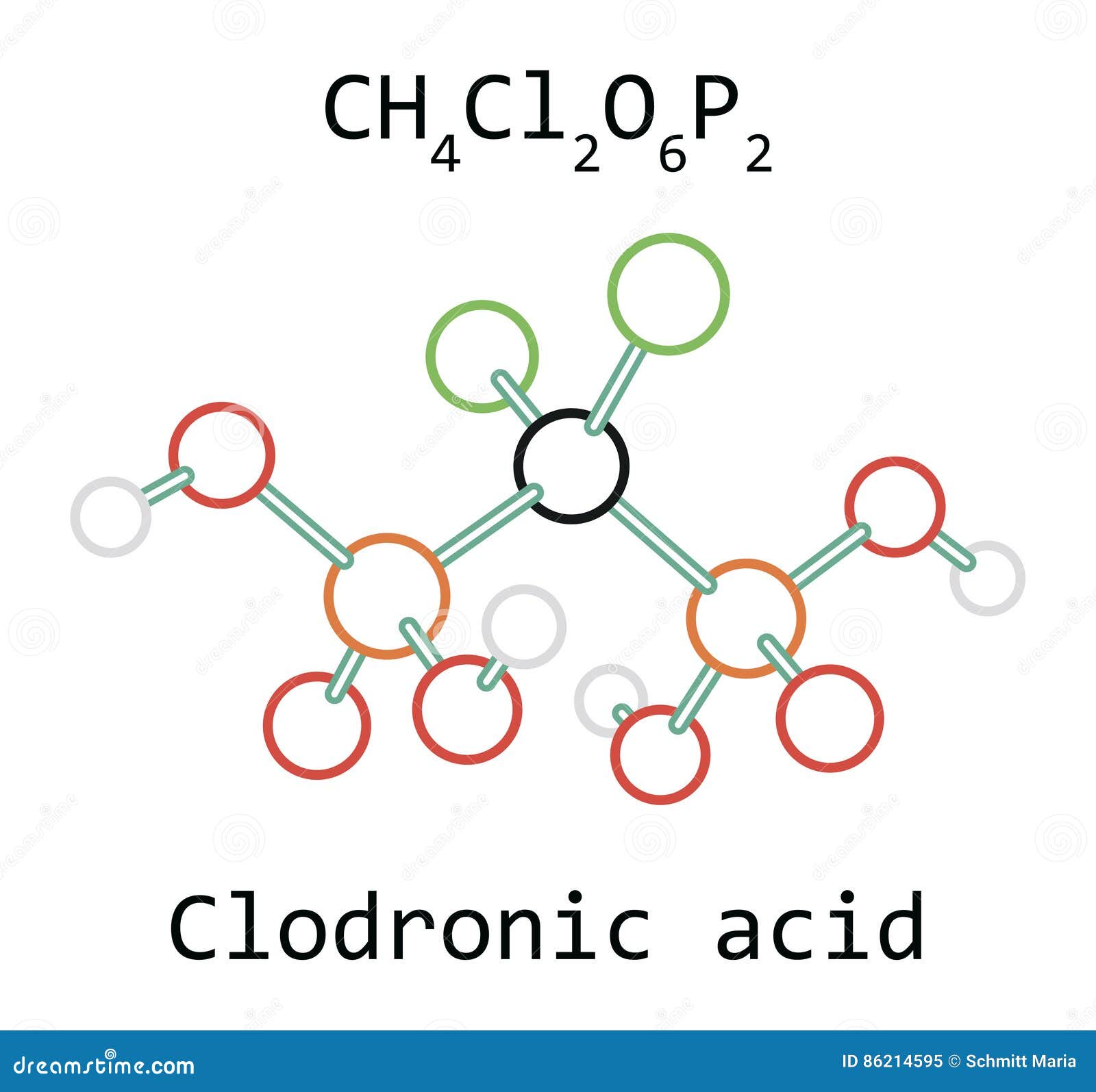 Molecule Clodronic Acid CH4Cl2O6P2 Stock Vector - Illustration of ...