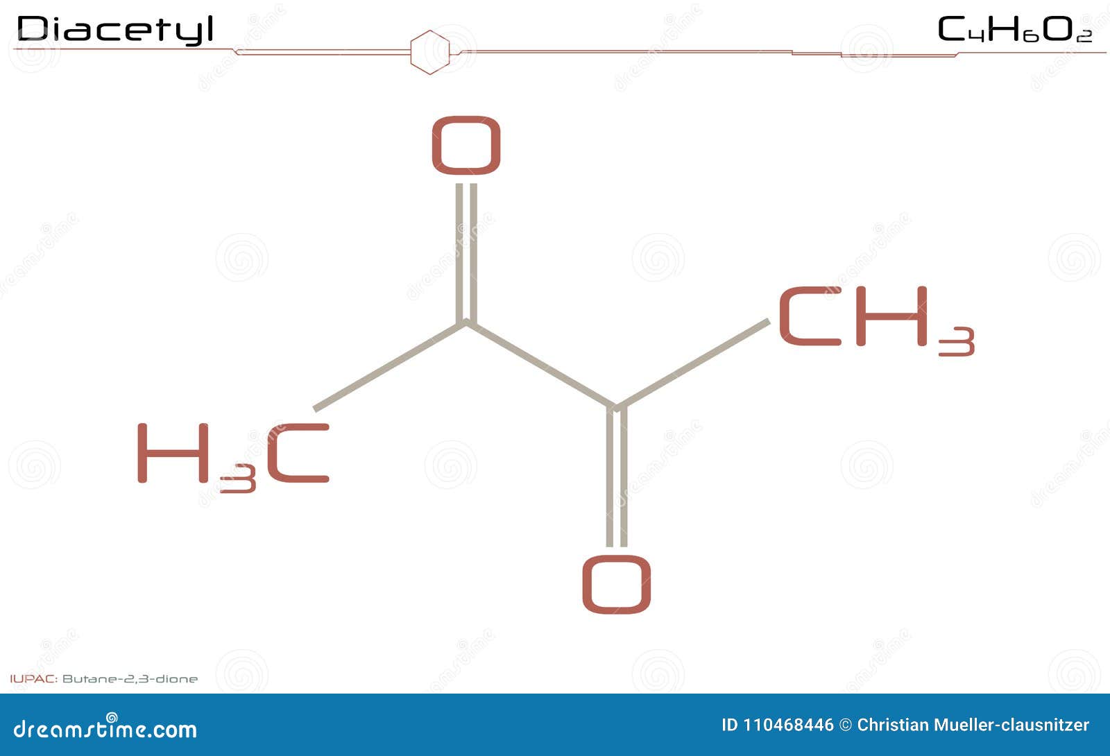 Molecule of Diacetyl stock vector. Illustration of brown - 110468446
