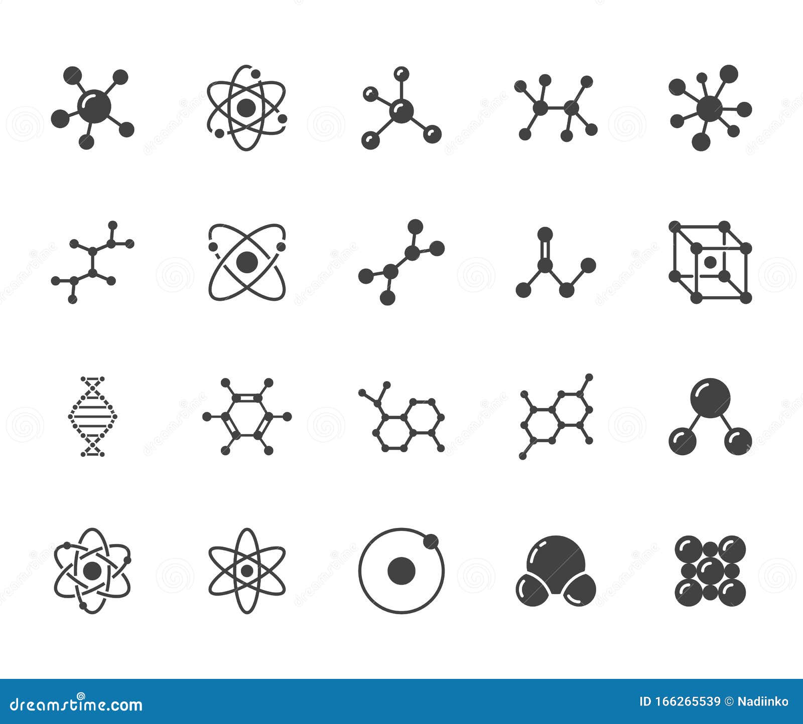 Molecule Flat Glyph Icons Set. Chemistry Science, Molecular Structure ...
