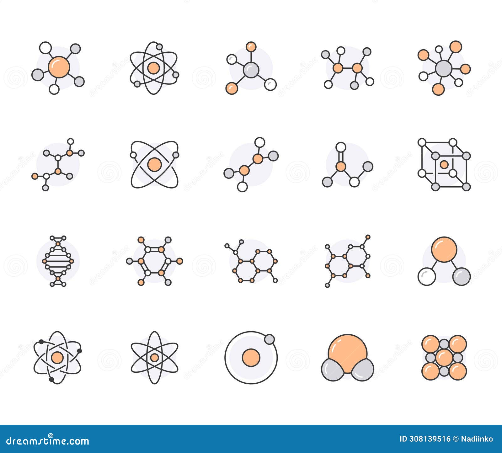 Molecule Flat Line Icons Set. Chemistry Science, Molecular Structure ...