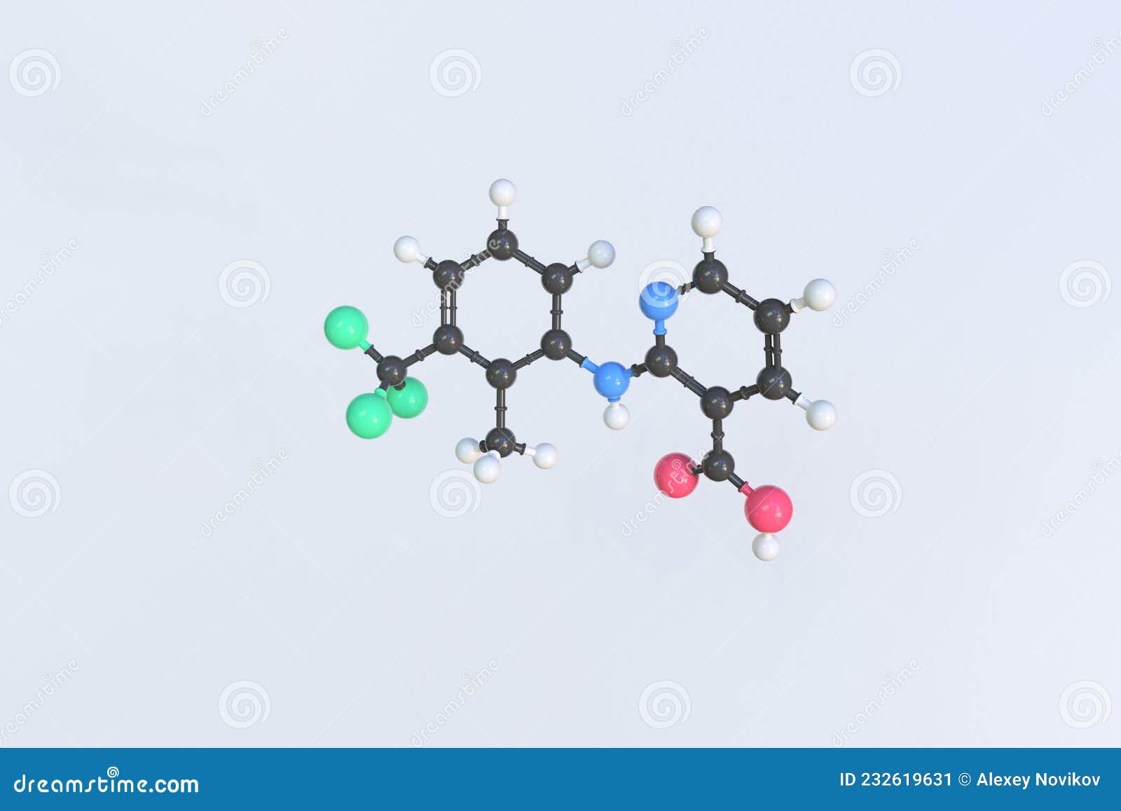 Molecule of Flunixin, Isolated Molecular Model. 3D Rendering Stock ...