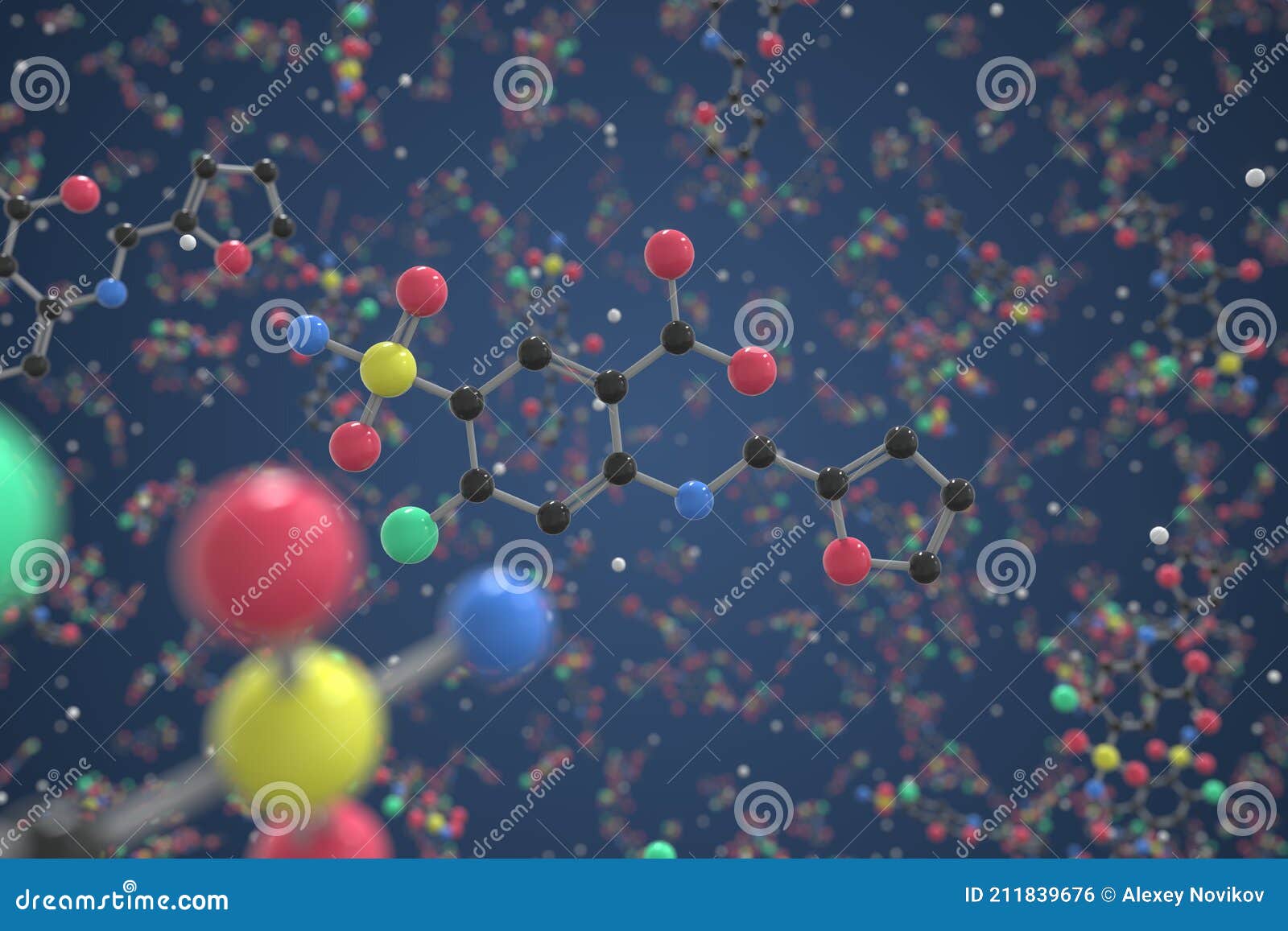 Molecule of Furosemide. Molecular Model, Science Related 3d Rendering ...