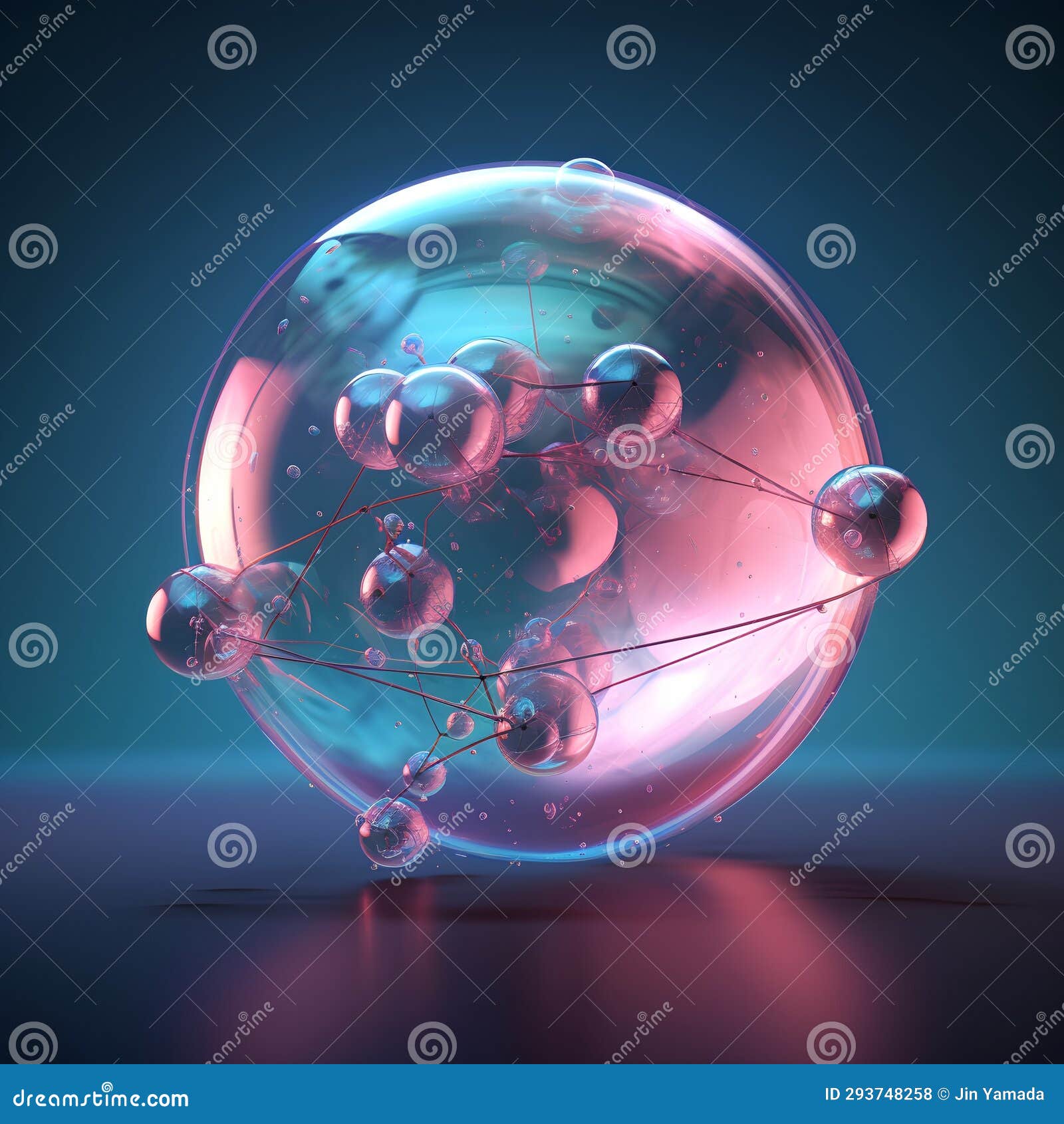 Molecule in Glass Sphere on Blue Background. 3d Illustration Stock ...