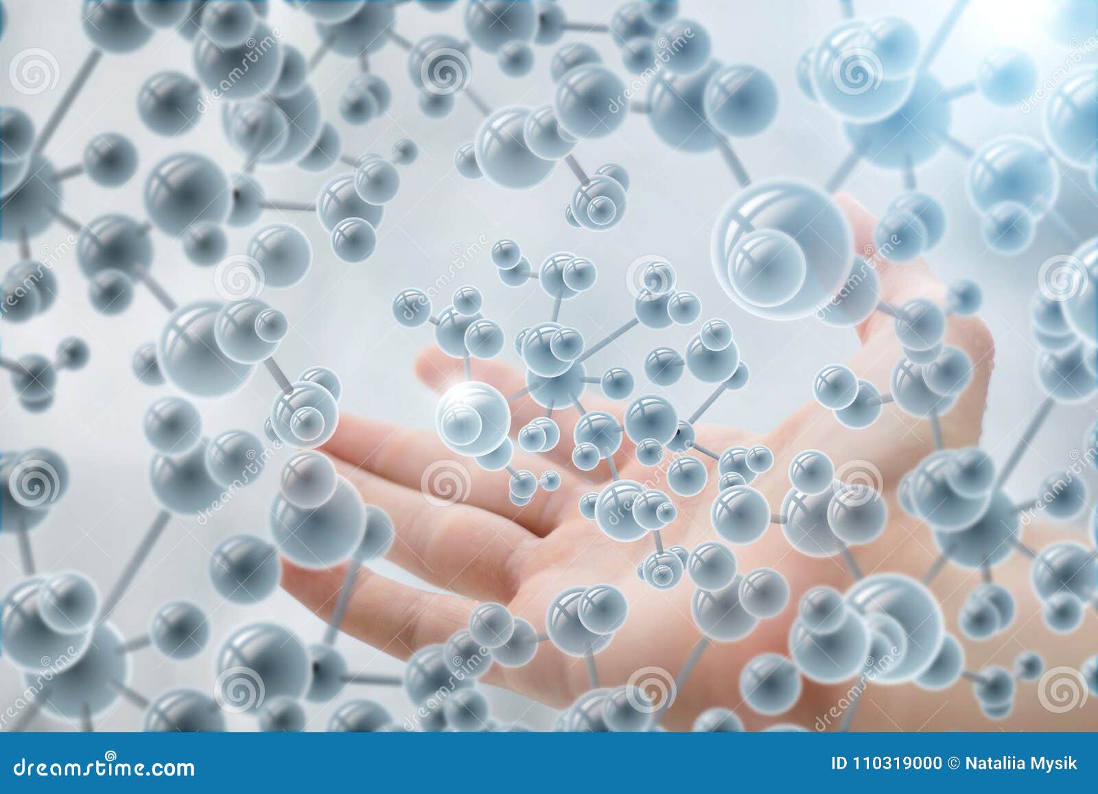 Molecule and the hand . stock photo. Image of molecule - 110319000
