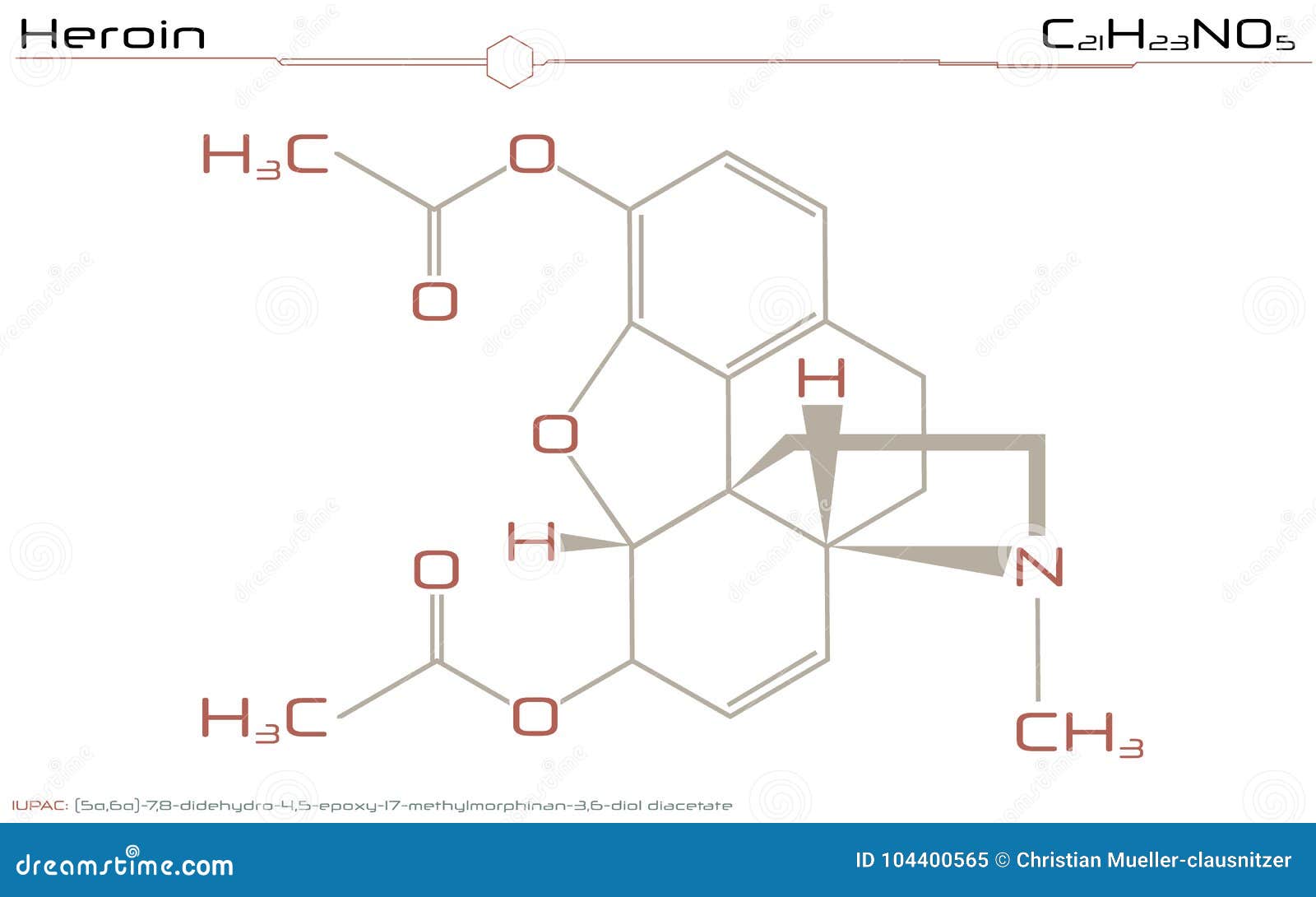 Molecule of Heroin stock vector. Illustration of formula - 104400565