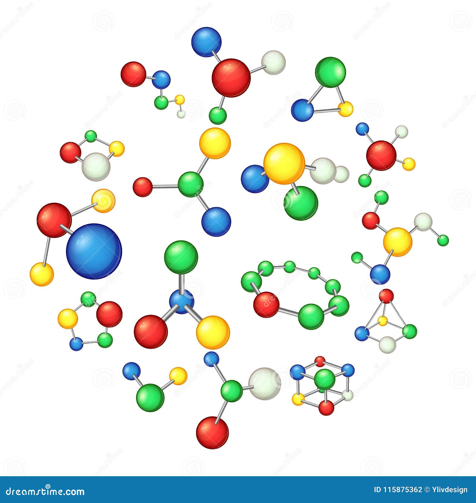 Molecule Icons Set, Cartoon Style Stock Vector - Illustration of atom ...