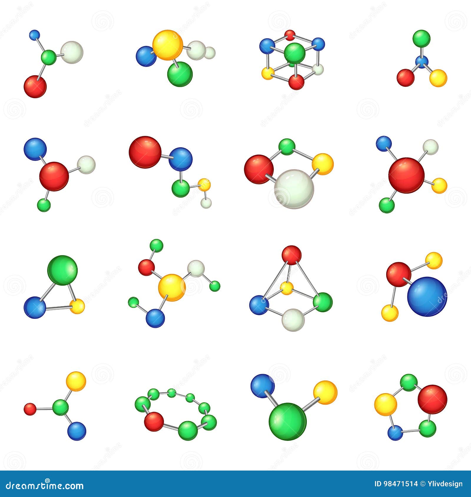 Molecule Icons Set, Cartoon Style Stock Vector - Illustration of ...