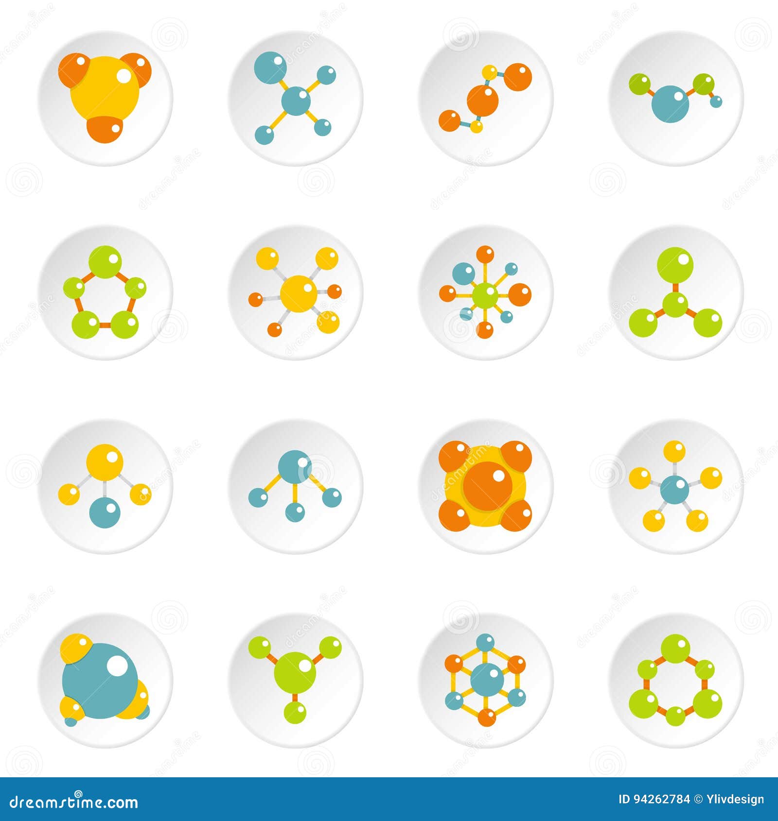 Molecule Icons Set in Flat Style Stock Vector - Illustration of ...