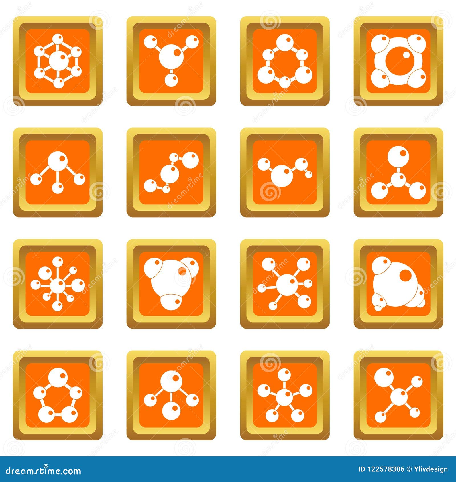 Molecule icons set orange stock vector. Illustration of orange - 122578306