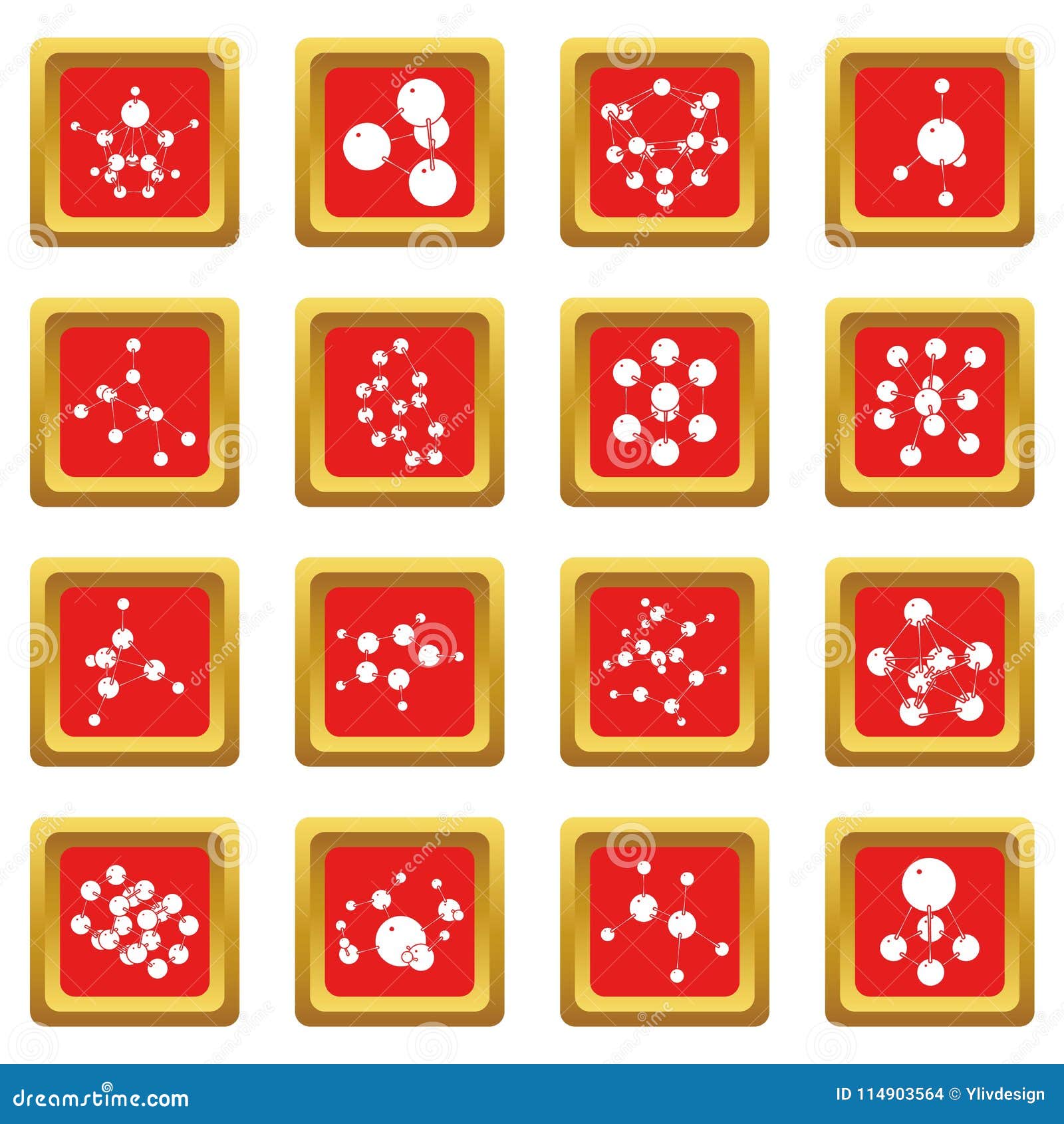 Molecule Icons Set Red Square Vector Stock Vector - Illustration of ...