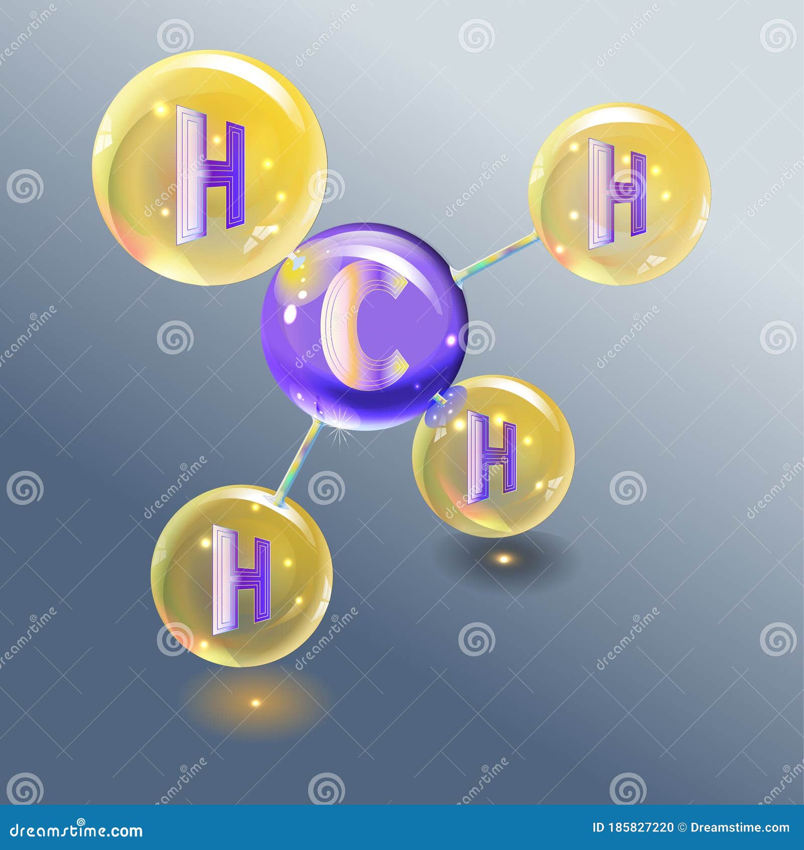 Methane Molecule, with Transparent Balls of Atoms Stock Illustration ...