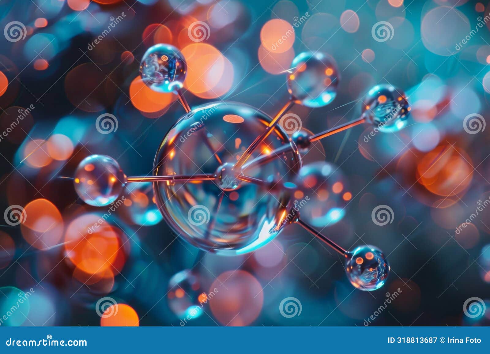 Molecule Model with Blue and Red Elements on a Dark Blue Background ...
