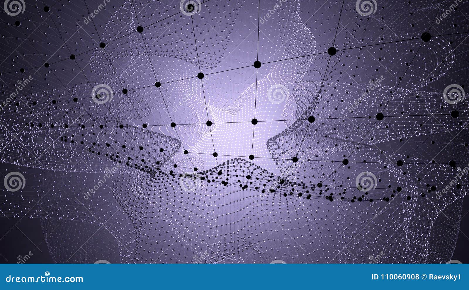Molecule Model with Connected Lines with Dots on Dark Background ...