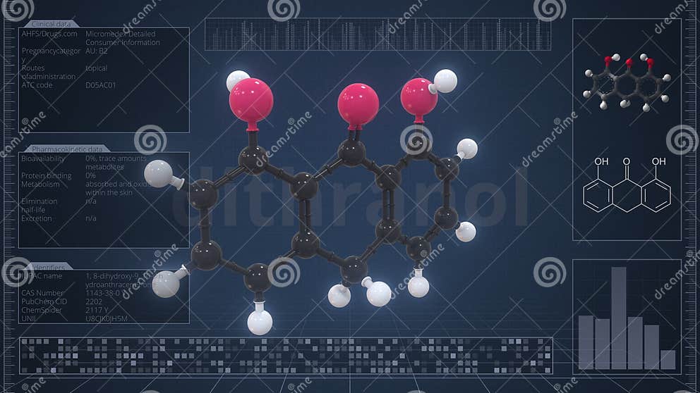 Dithranol Molecule with Description on the Computer Screen, 3d ...