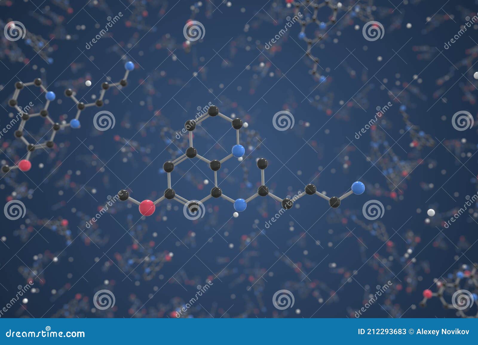 Molecule of Primaquine. Molecular Model, Science Related 3d Rendering ...