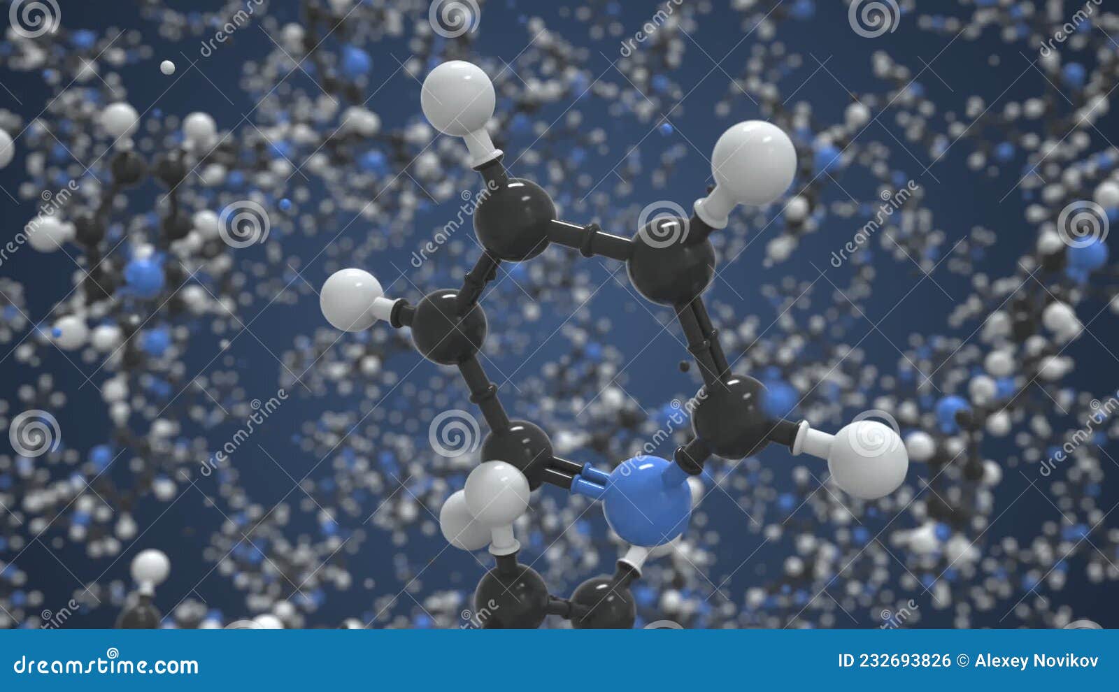 Molecule of Pyridine, Isolated Molecular Model. Looping 3D Animation or ...