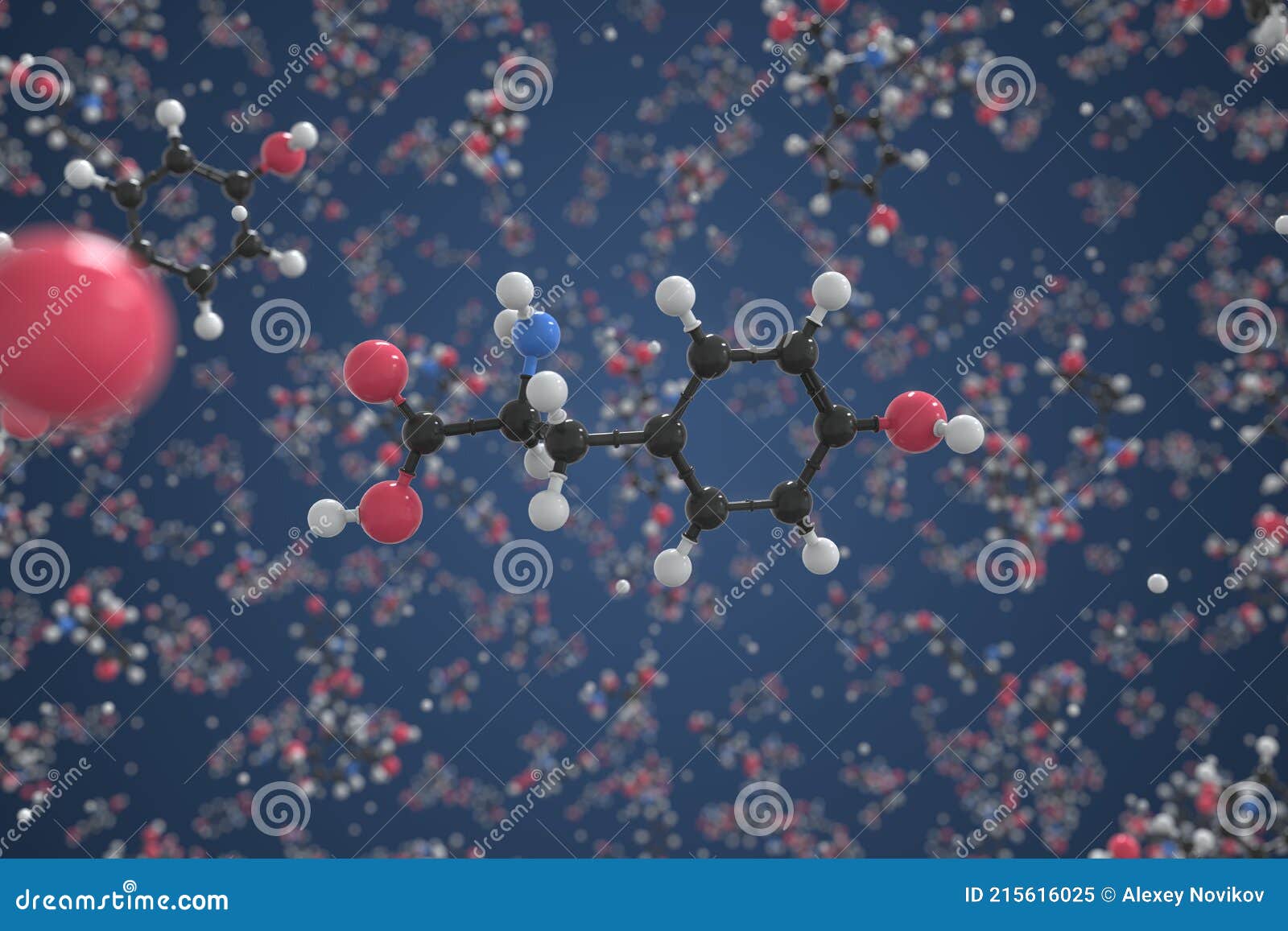 Molecule of Tyrosine, Ball-and-stick Molecular Model. Scientific 3d ...