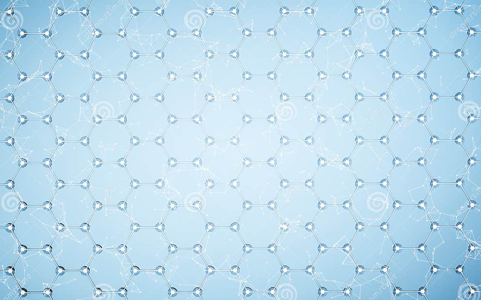 Molecule Structure with Hexagonal Shape, 3d Rendering Stock Illustration - Illustration of node ...