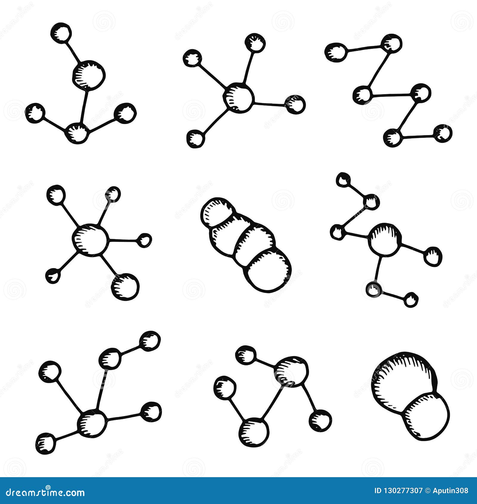 Molecules Biological Icons Set. Isolated Objects Silhouettes Stock ...