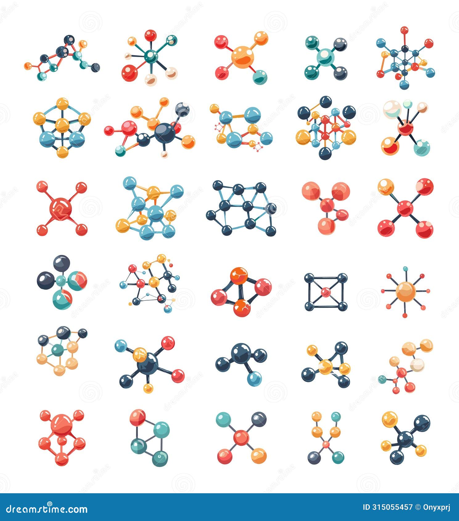 Molecules Cartoon Vector Set. Atoms Protons Neutrons Cell Connections ...