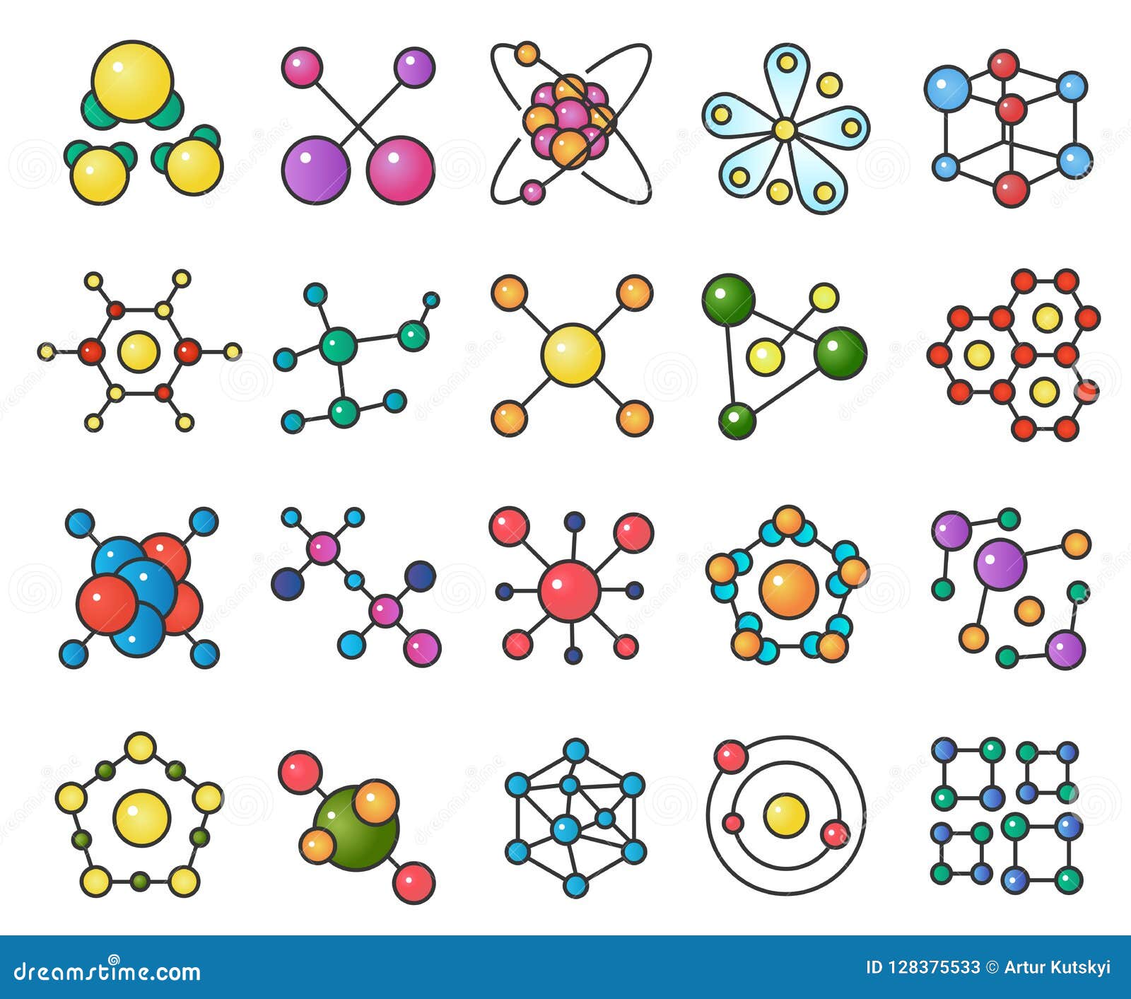 Molecules Flat Color Line Color Icons Set. Stock Vector - Illustration ...