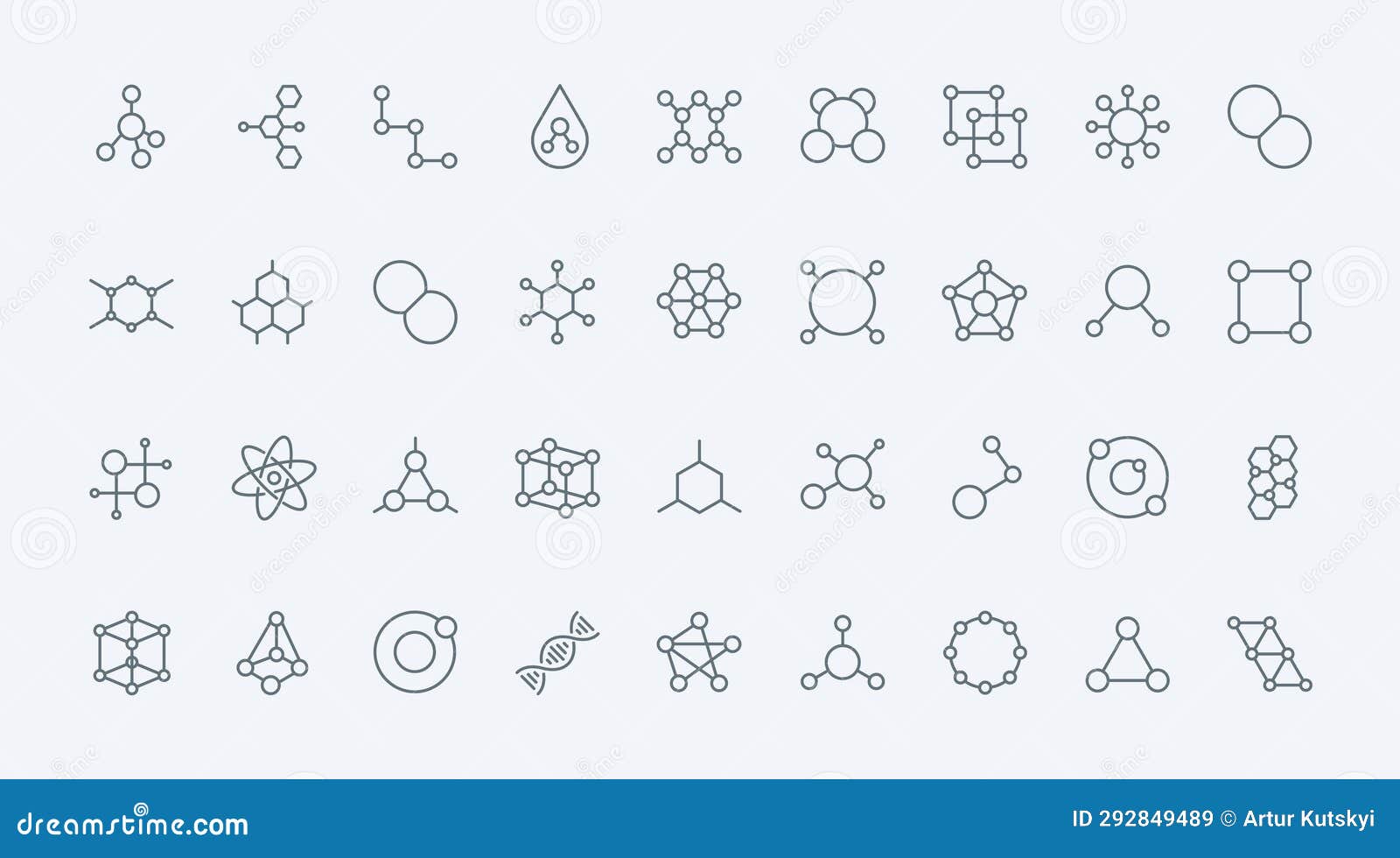 Molecules Models Thin Line Icons Set, Symbols of Different Molecular ...