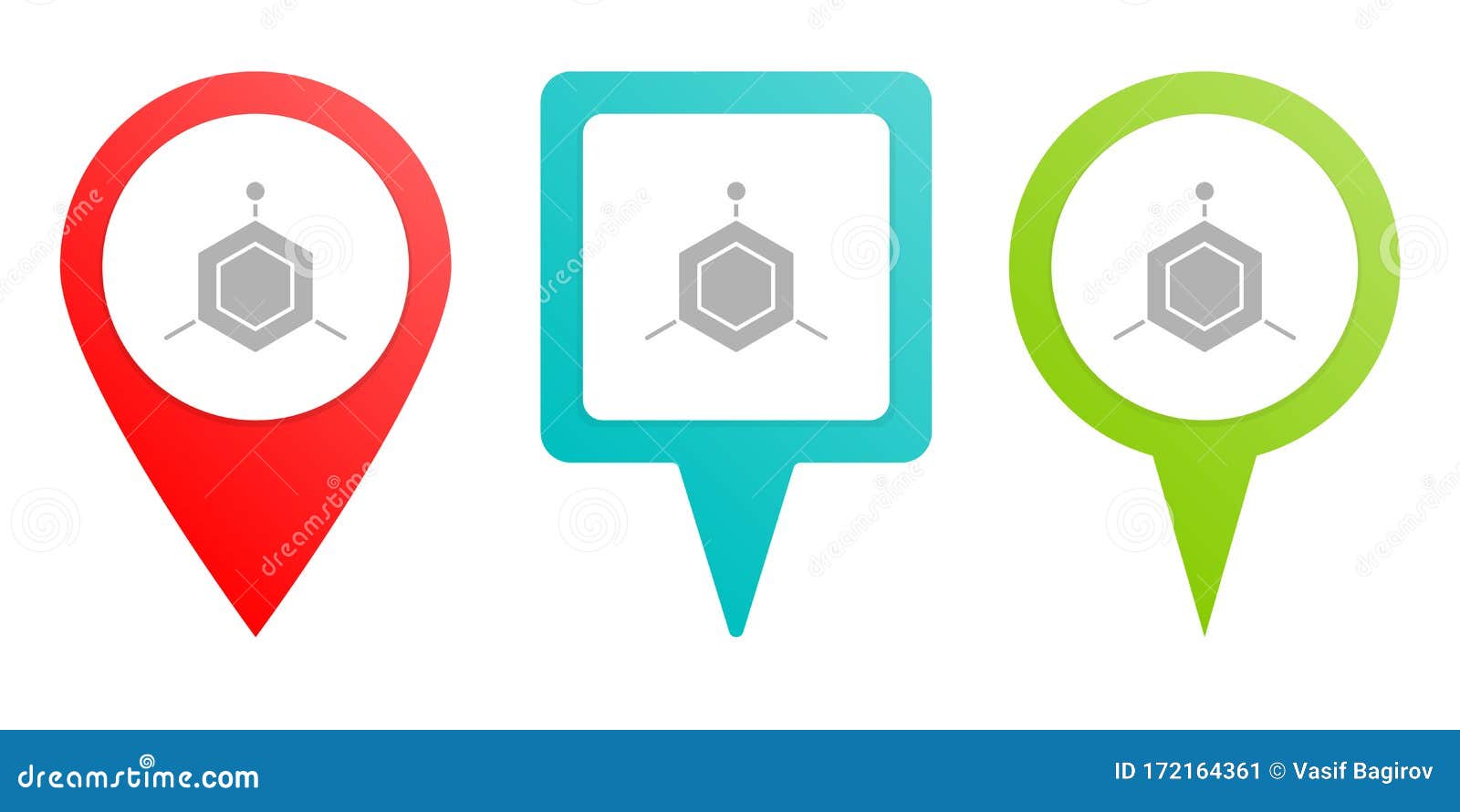 Molecules. Multicolor Pin Vector Icon, Diferent Type Map and Navigation ...