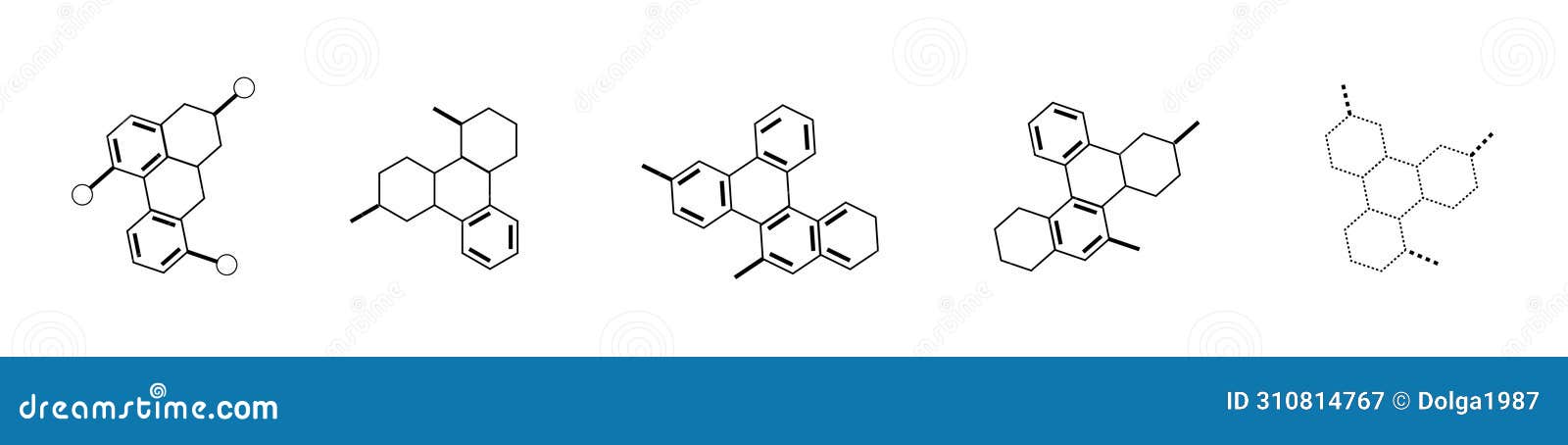 Molecules and Structural Compounds on a White Background. a Set of Five ...