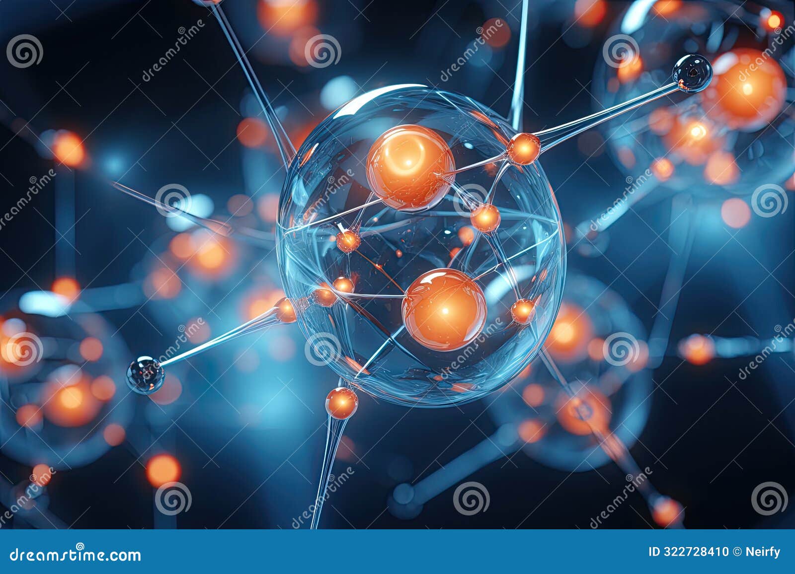 Molecules with Transparent Shields Around Main Atom. Science Concept ...