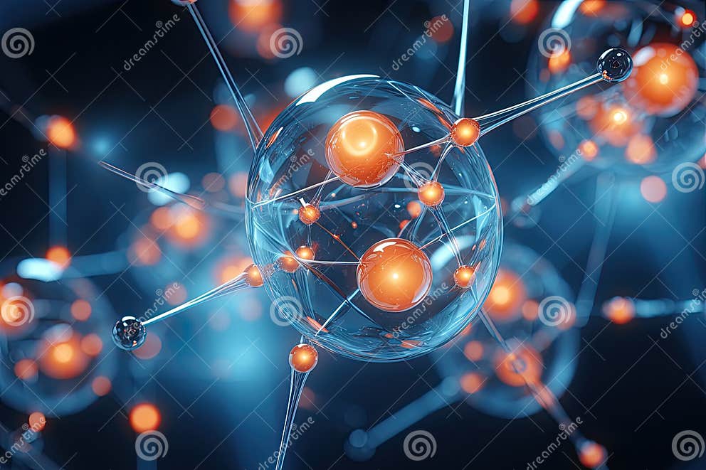Molecules with Transparent Shields Around Main Atom. Science Concept ...