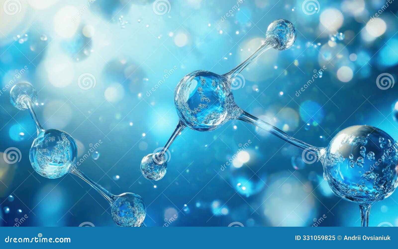 Molecules of Water Interacting in a Blue and Bright Scientific ...
