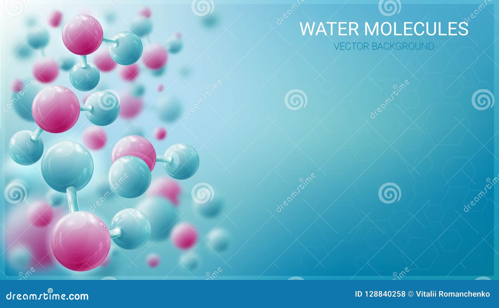 Molecules of Water in Motion. Luminous Atoms. Blurred Blue Background ...