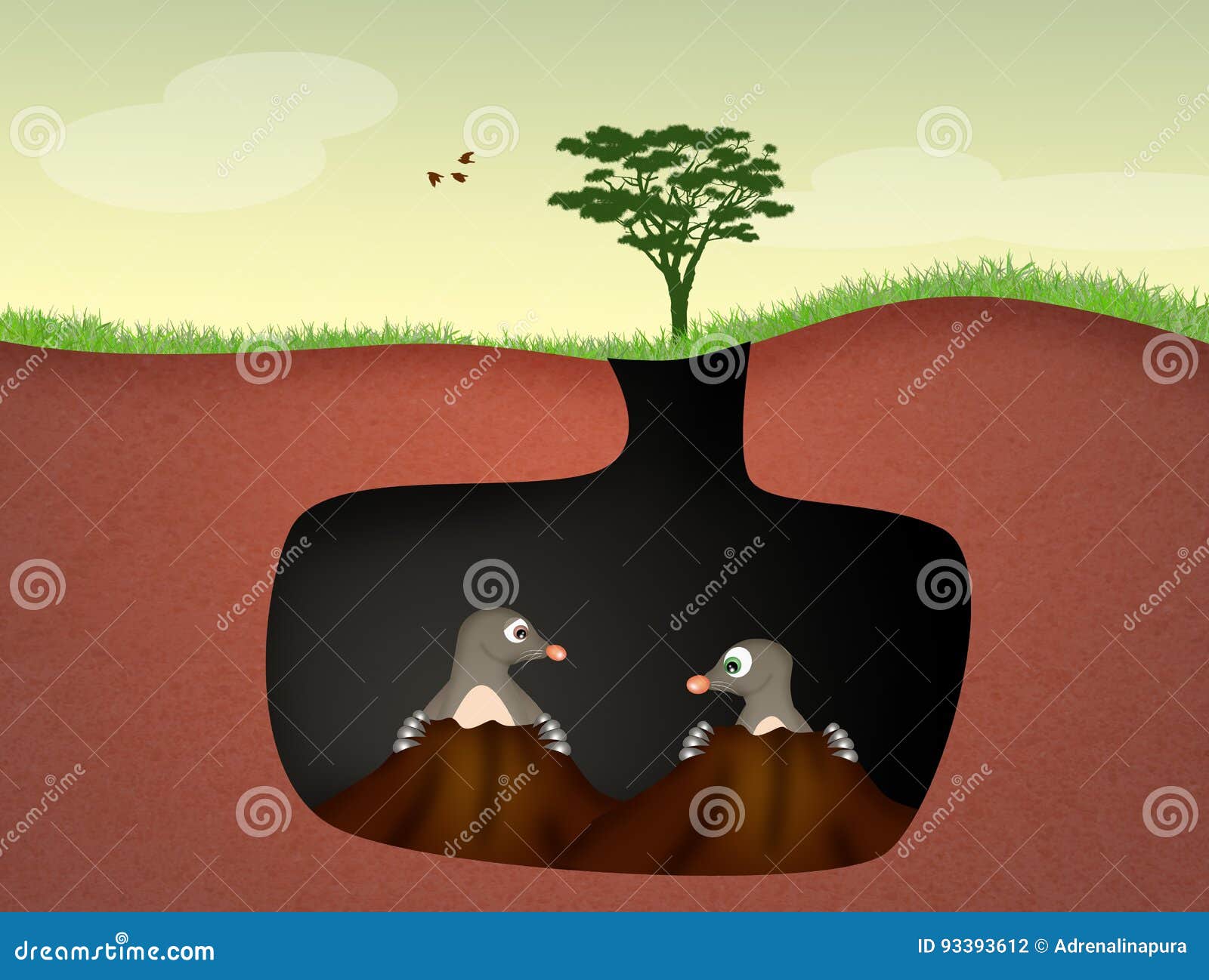 Moles in the den stock illustration. Illustration of nature - 93393612