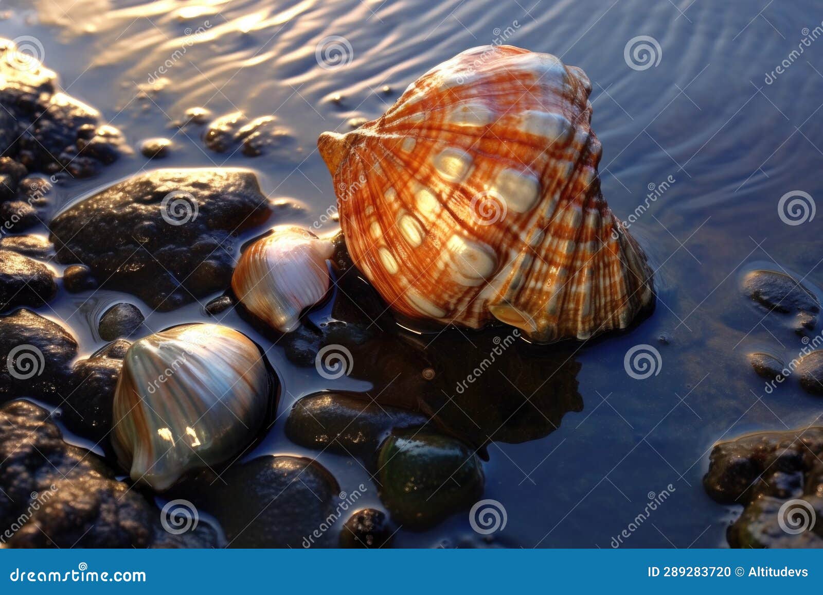 Mollusk Shell in Tide Pool Reflecting Sunlight Stock Photo - Image of ...