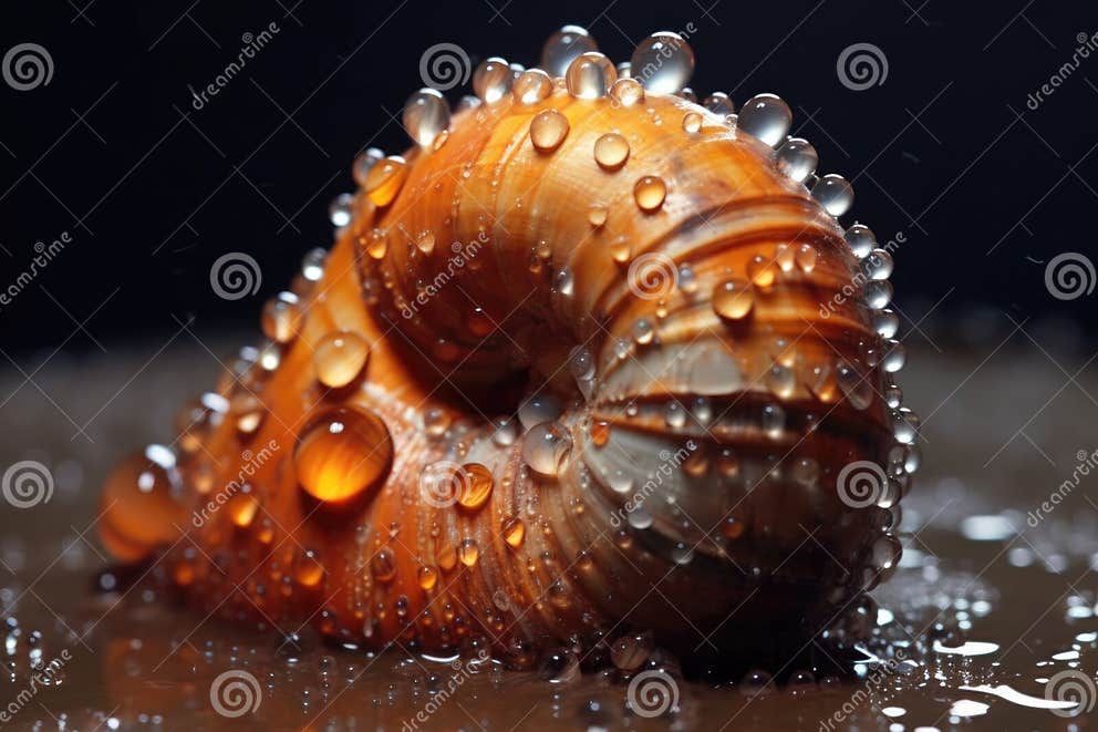 Mollusk in Shell with Water Droplets on Surface Stock Image - Image of ...