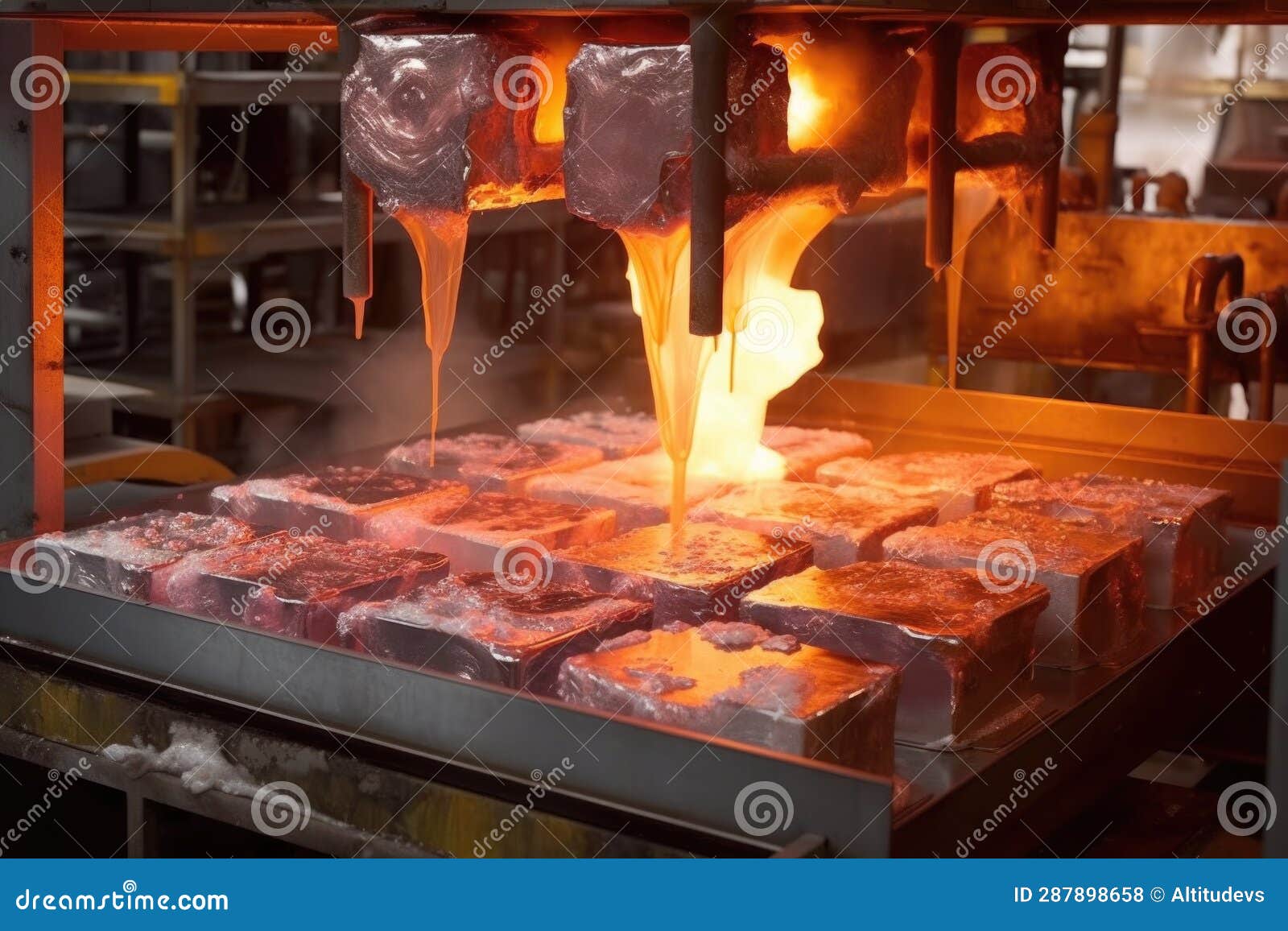 Molten Aluminum Pouring into Molds Stock Photo - Image of pouring ...