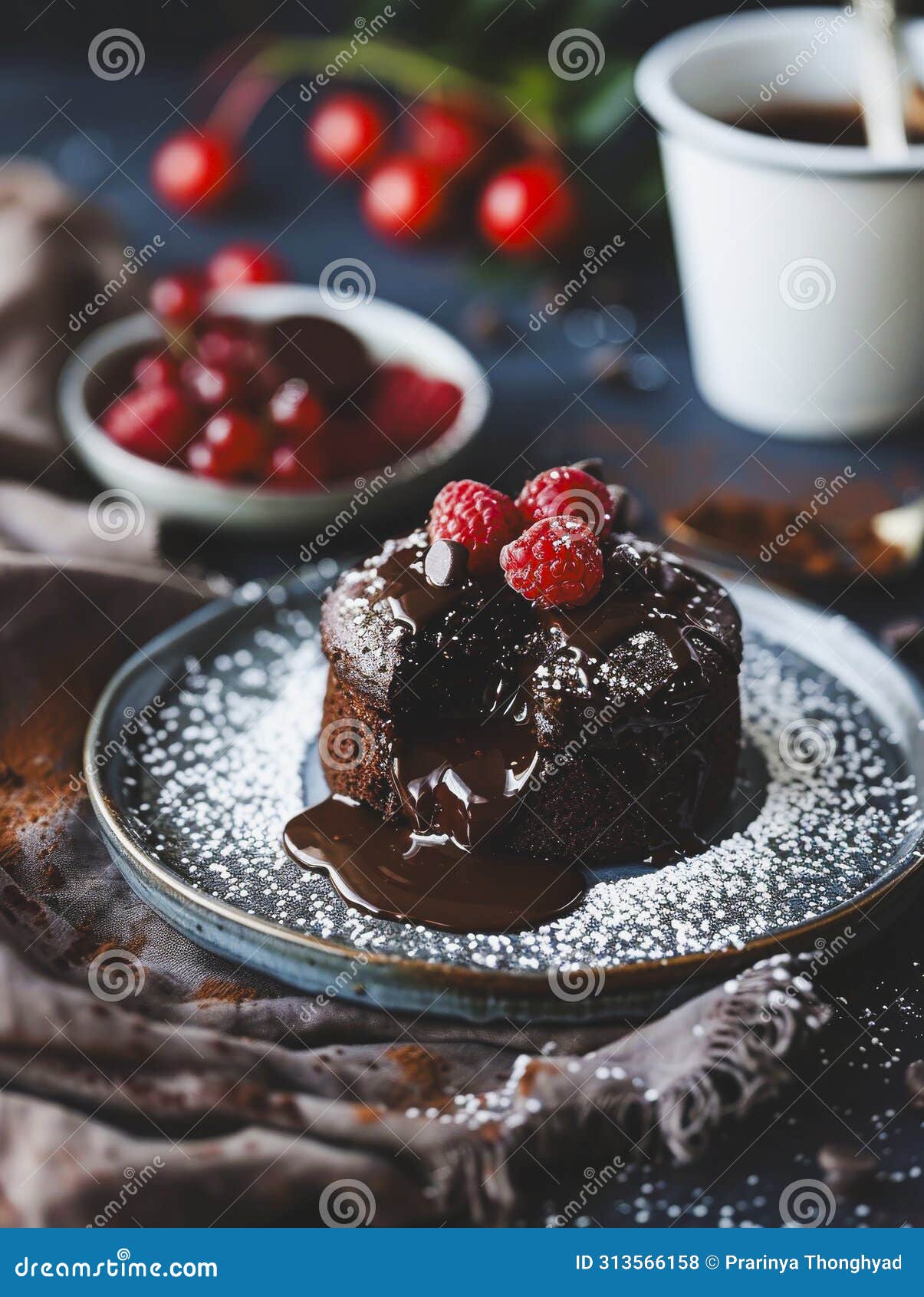 Molten Chocolate Lava Cake with Raspberry Stock Photo - Image of fruit ...