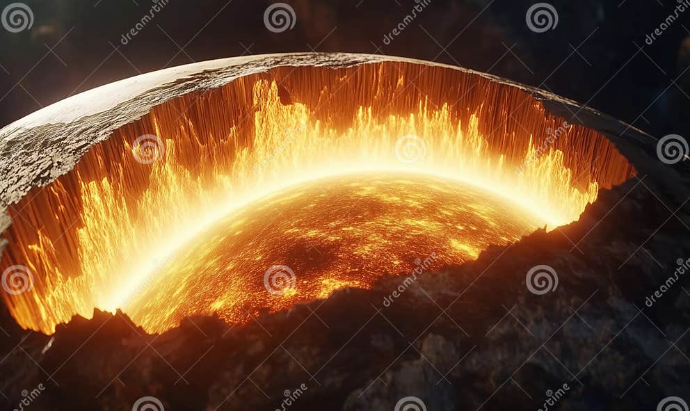 Molten Core of Planet with Glowing Sun Stock Image - Image of celestial ...